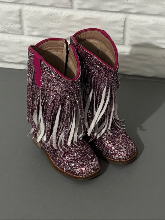 Shoes | Ramblin Dixie Glitter Fringe Western Boots Girls 8 Pink Silver ...